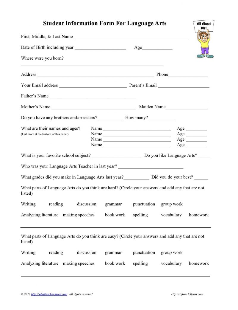 Student Information Form for Language Arts – What Teachers Need
