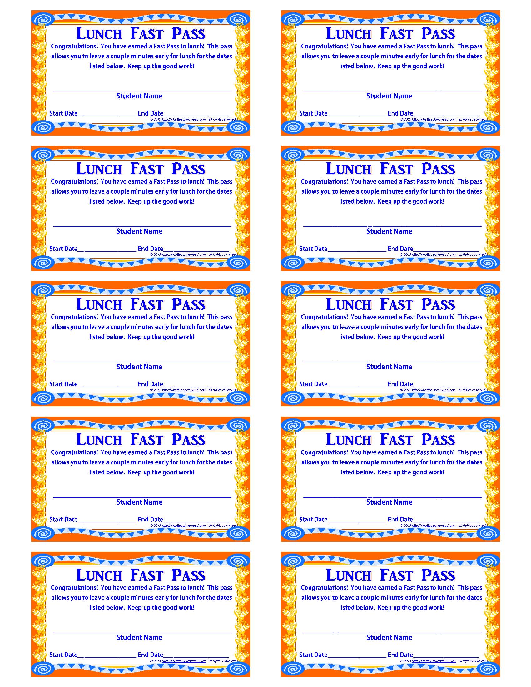 Lunch Fast Pass (A Quick and Easy Reward For Middle & Upper Grades ...
